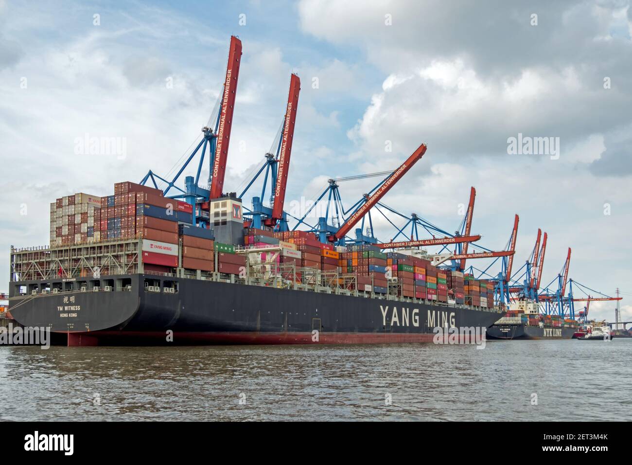 Hamburg, Germany - 09/08/2019: Container ships YM Witness and NYK Remus ...
