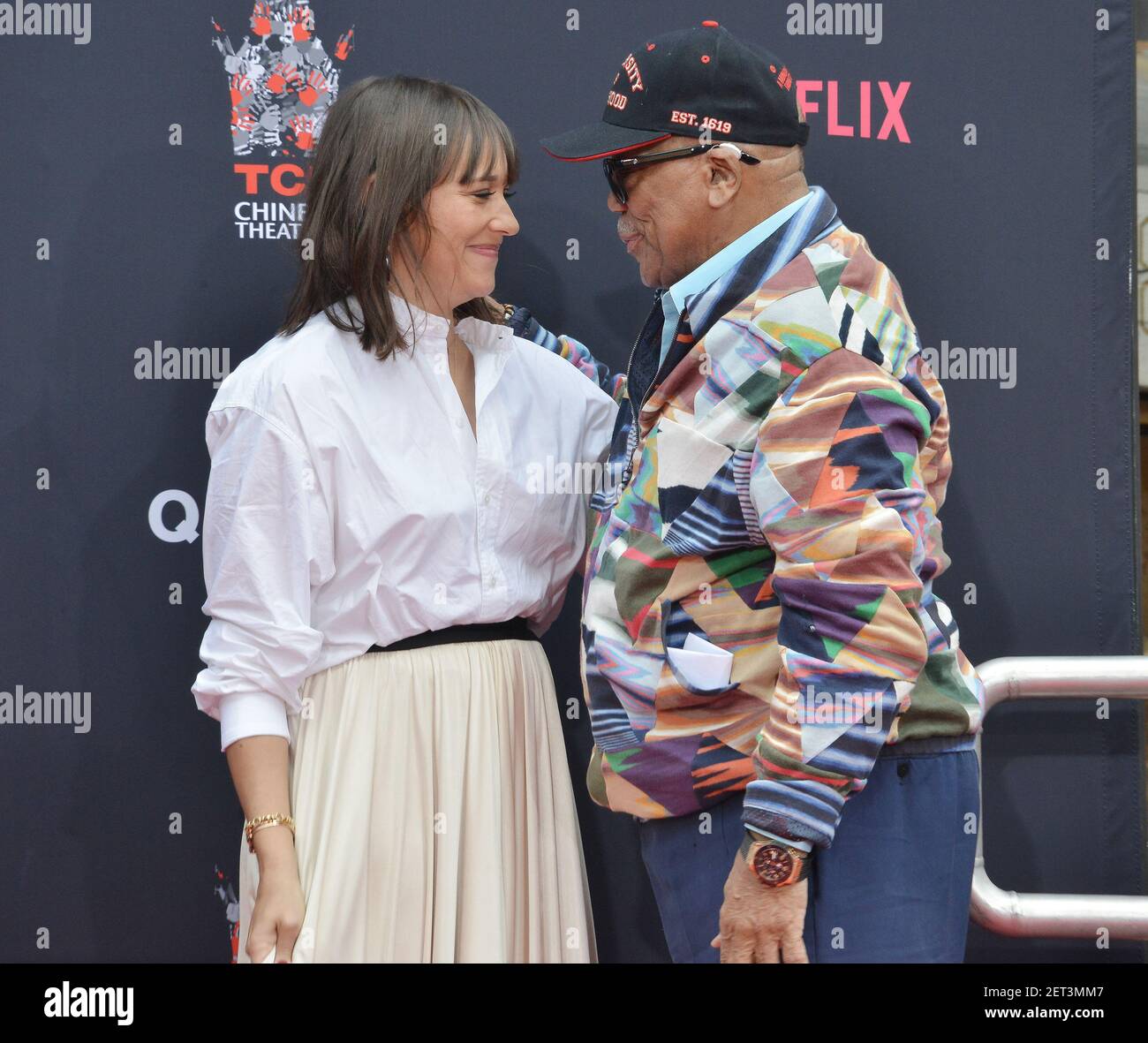 (L-R) Rashida Jones and Quincy Jones at the Quincy Jones Hand ...