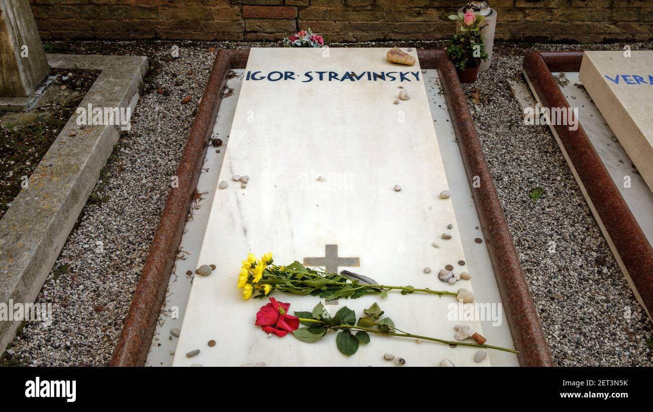 Igor Stravinsky russian composer grave with flowers on it inside San ...