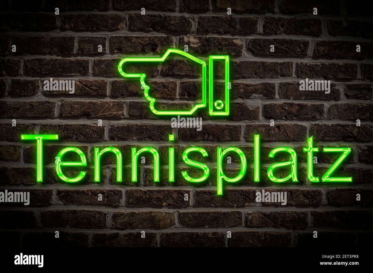 Detail photo of a neon sign on a wall with the inscription Tennisplatz ...