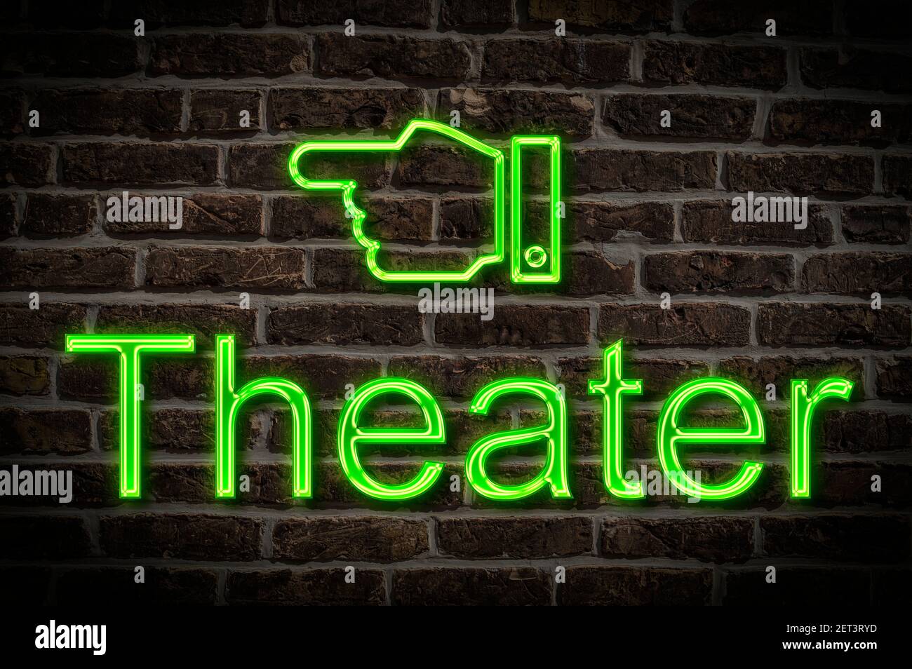 Detail photo of a neon sign on a wall with the inscription Theater ...
