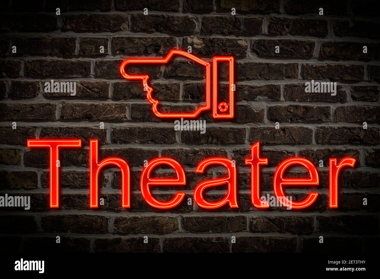 Detail photo of a neon sign on a wall with the inscription Theater ...