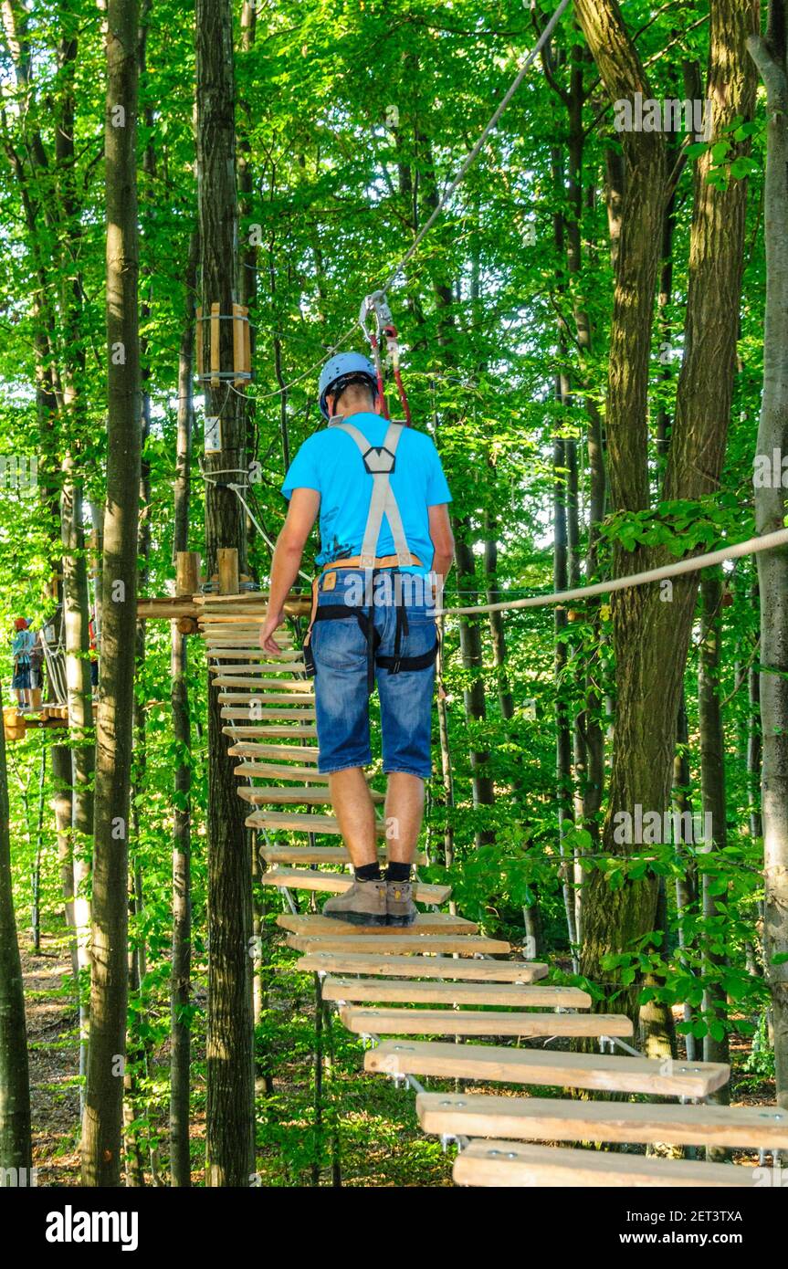 On the way in a climbing park in forest Stock Photo - Alamy
