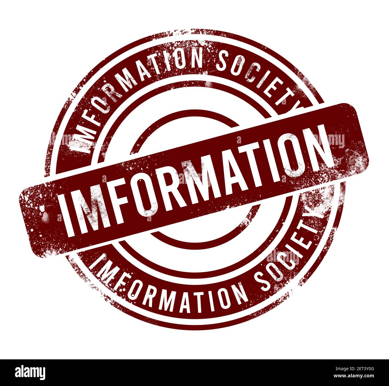 Imformation society - red round grunge button, stamp Stock Photo - Alamy