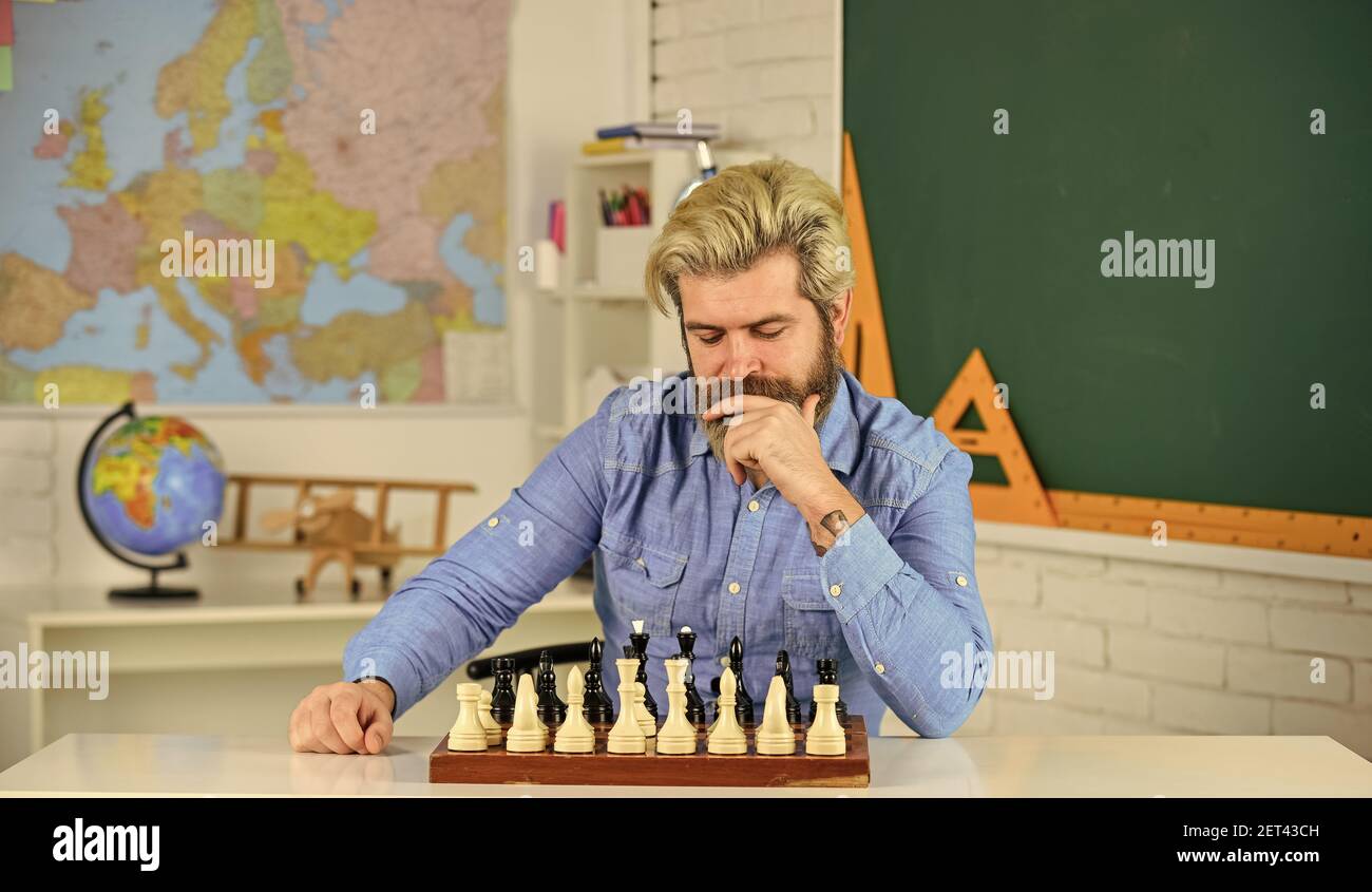 Figures on chess board. Thinking about next step. Do your own thinking ...