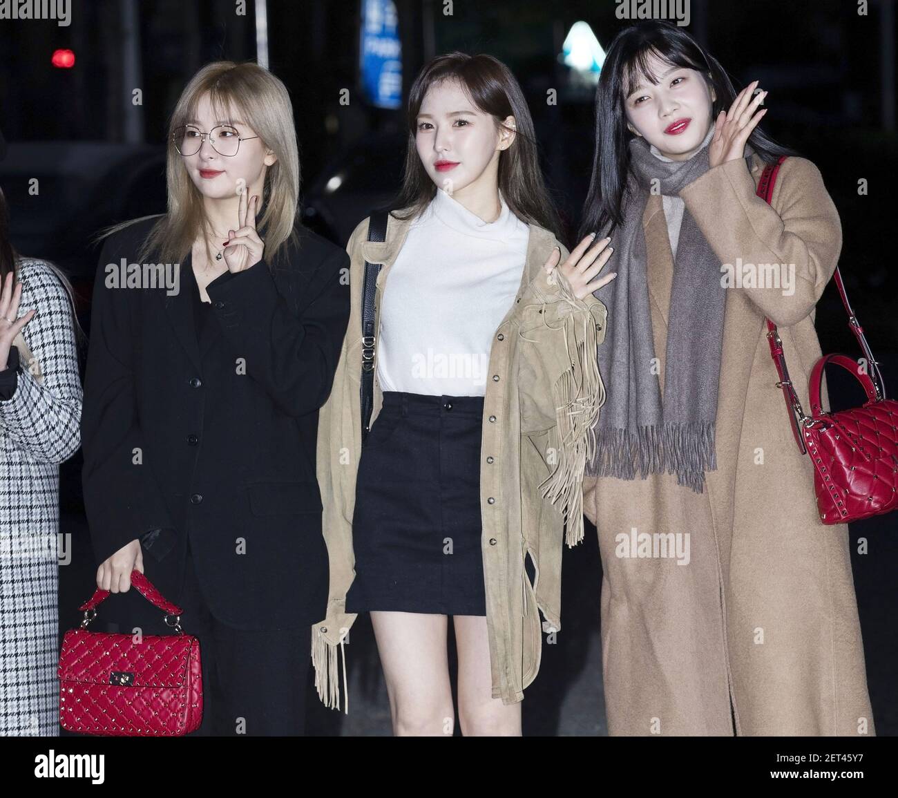 (L to R) South Korean Seulgi, Wendy and Joy, members of K-Pop girl ...