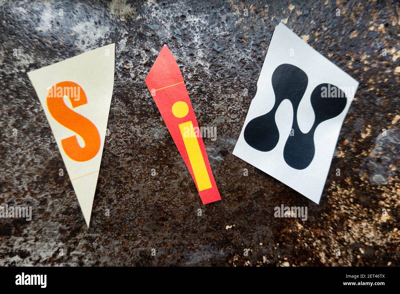 The word "SIN" using cut-out paper letters in the ransom note effect ...