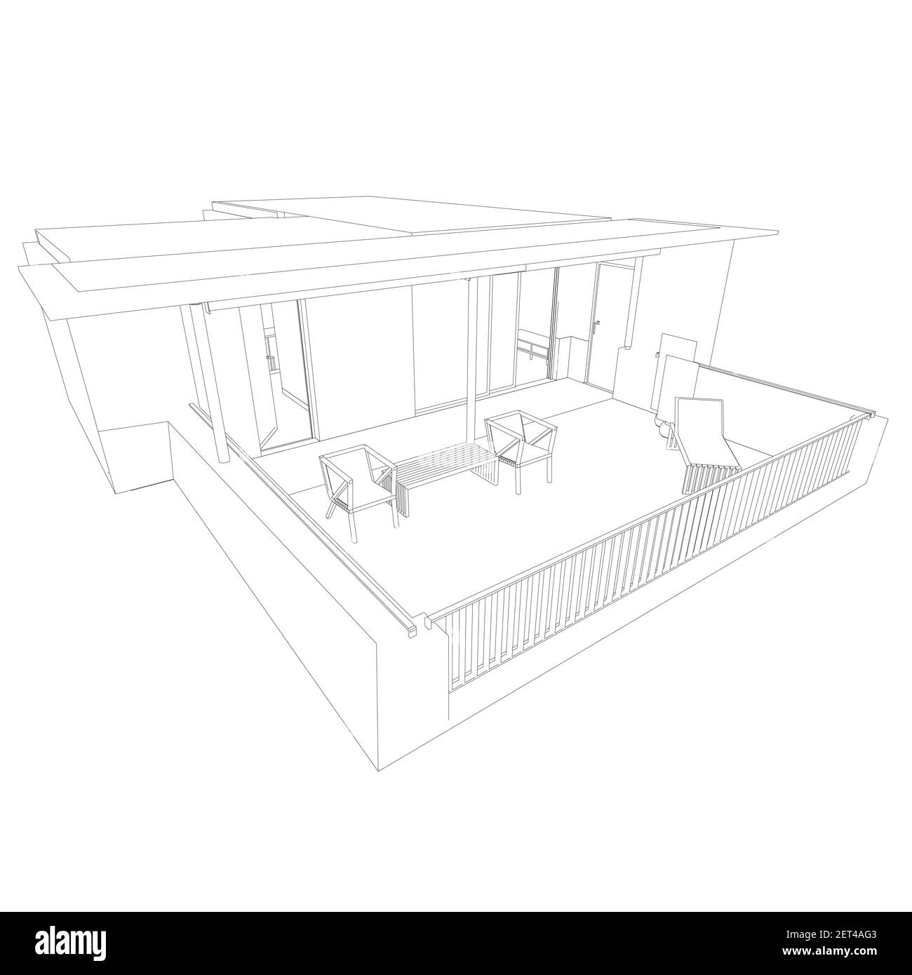 The contour of the house with a summer terrace. 3D. Vector illustration ...
