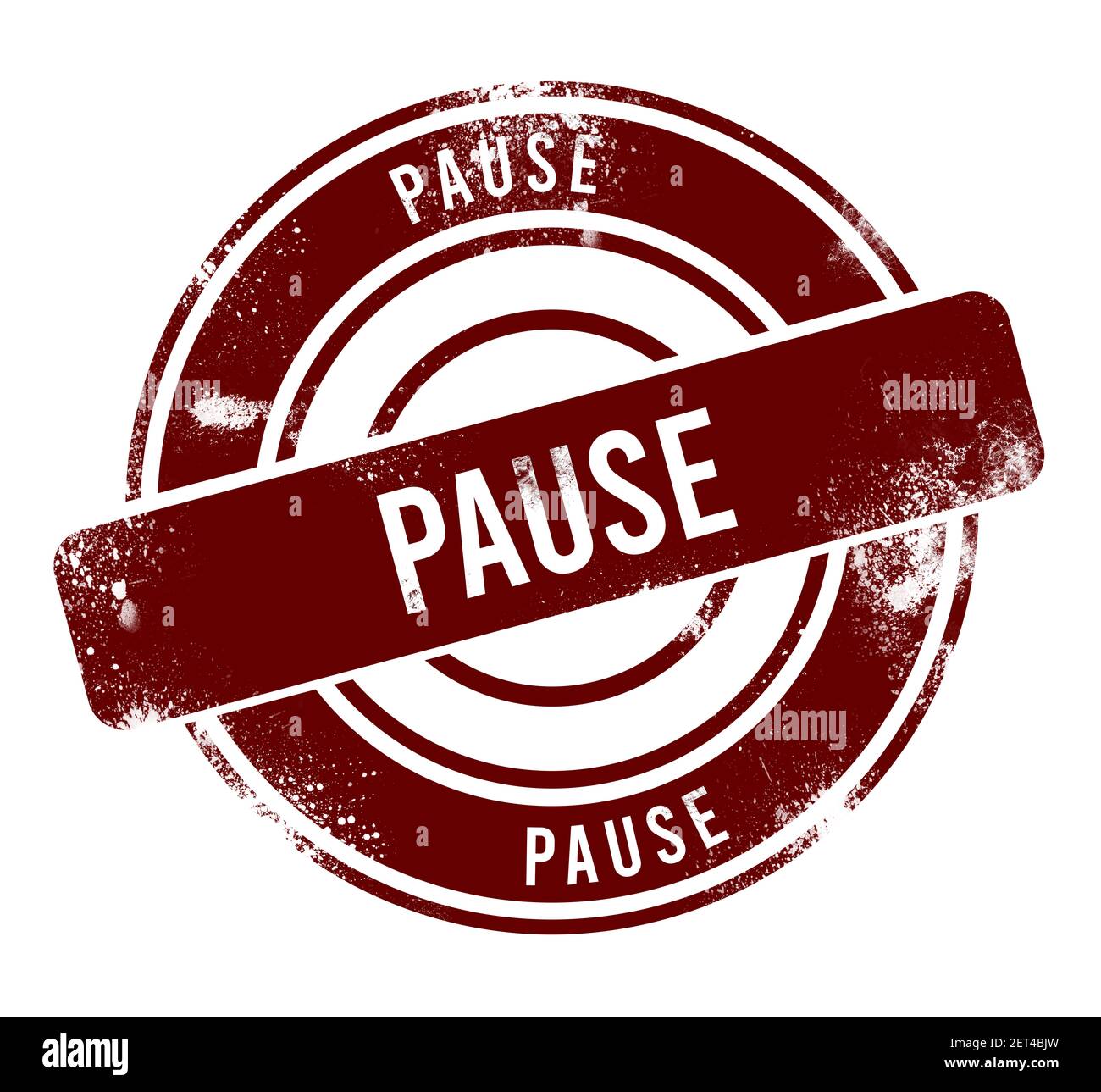 Pause - red round grunge button, stamp Stock Photo - Alamy