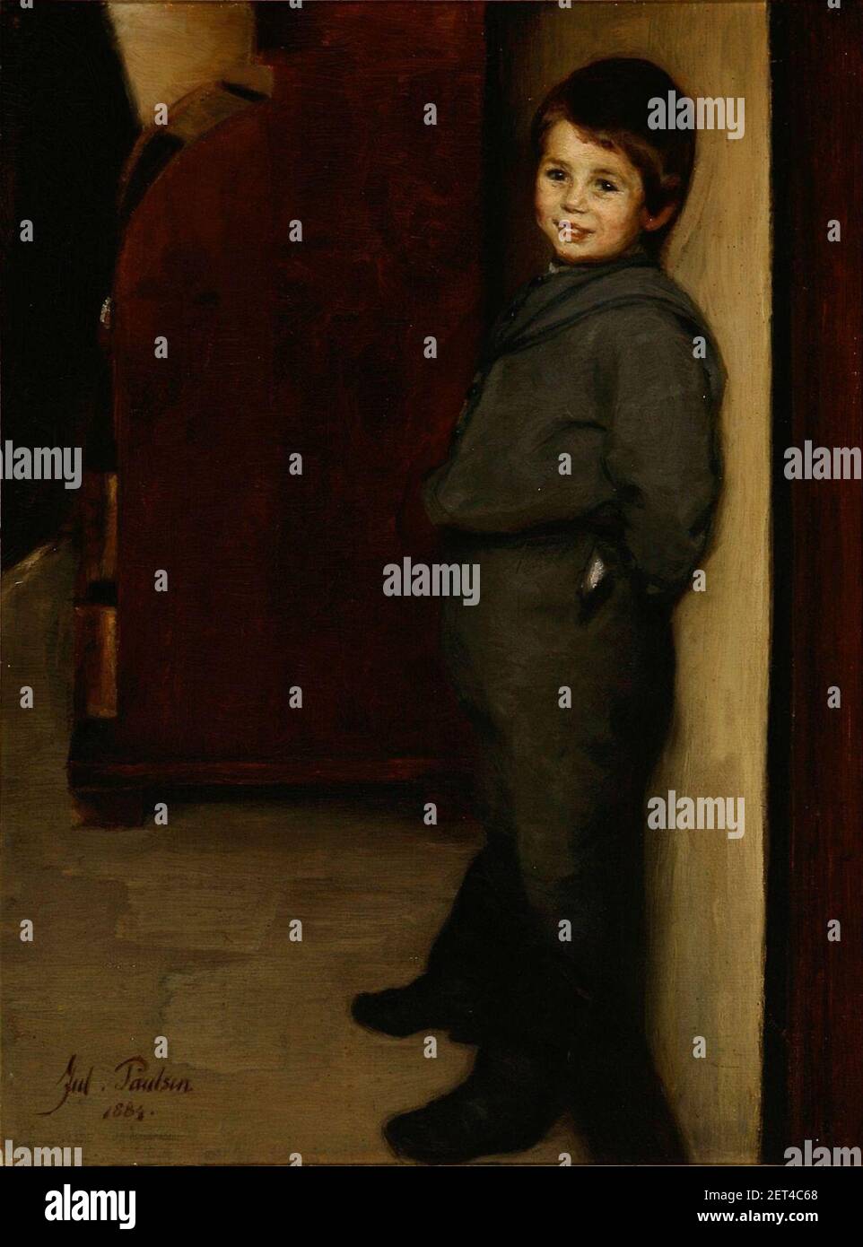 Julius Paulsen - Smiling boy at a wall (1884 Stock Photo - Alamy