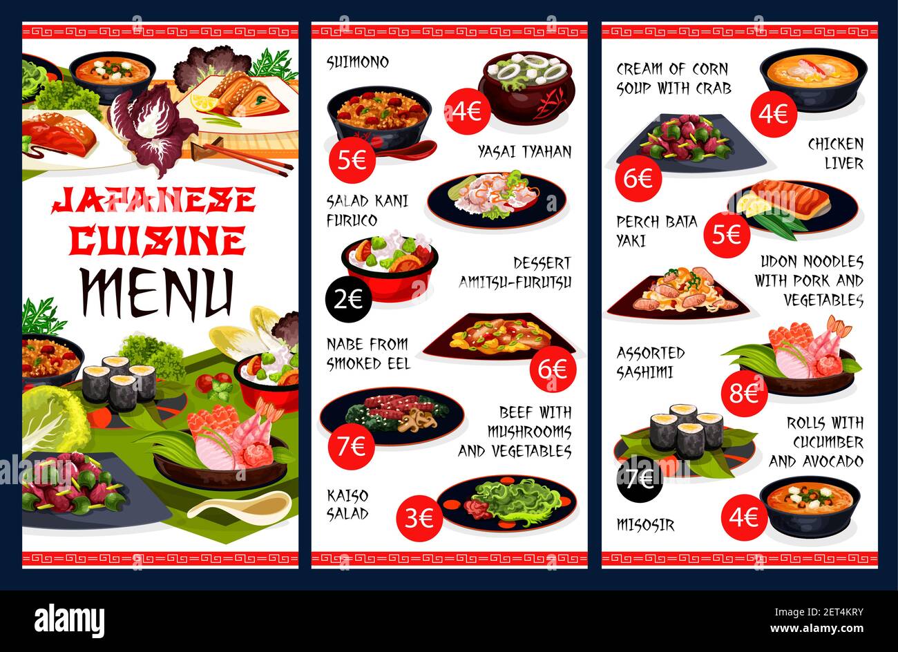 Japanese cuisine food menu, Japan restaurant seafood and noodles udon ...