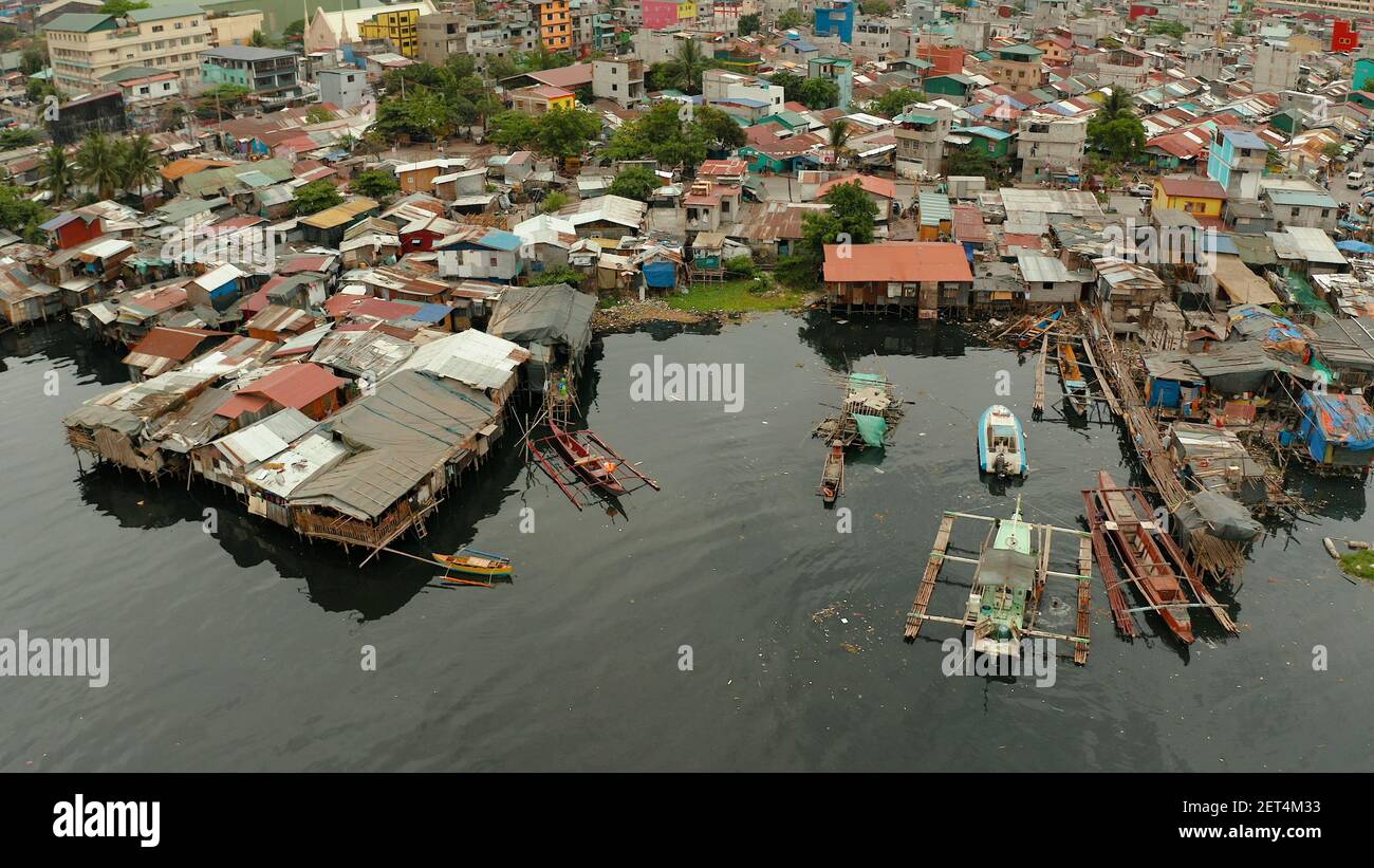 Slum area in Manila, Phillippines, top view. lot of garbage in the ...