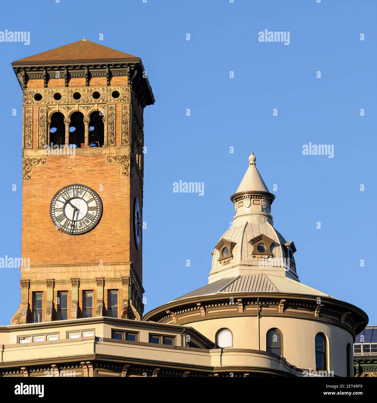 The Old Tacoma City Hall Tower and the cupola of the Northern Pacific ...