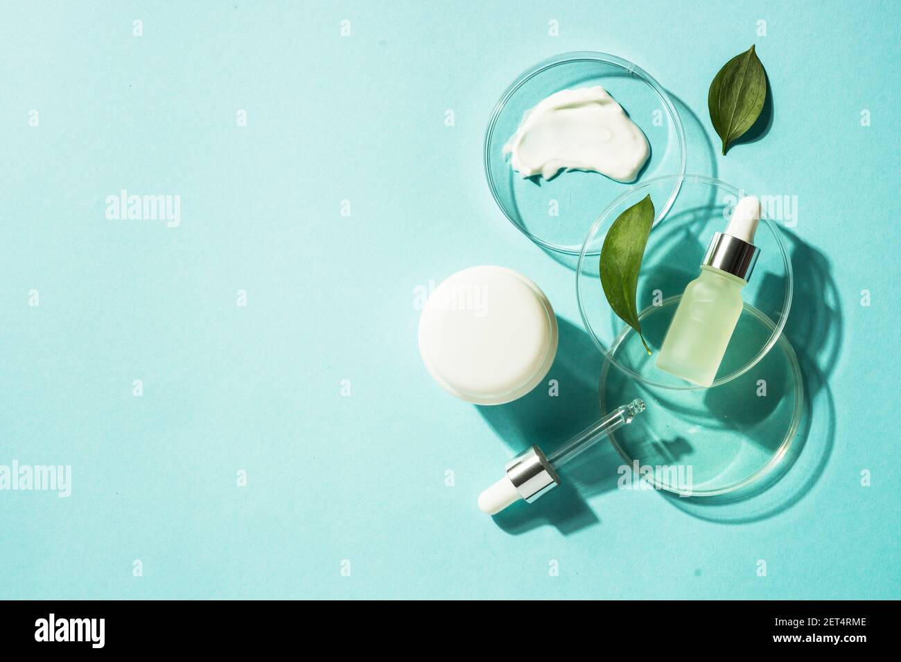 Eucalyptus cosmetic, cosmetic laboratory at blue background Stock Photo ...