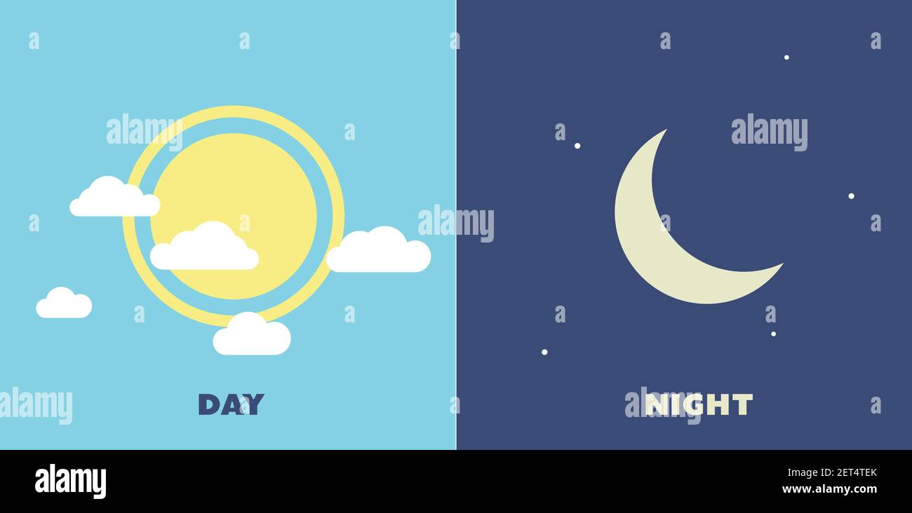 Half day night of sun and moon with clouds. Dark and bright modes ...