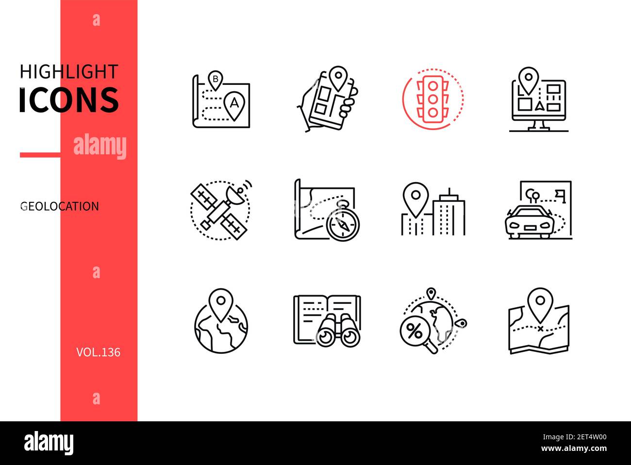 Geolocation - modern line design style icons set. Navigation system and ...