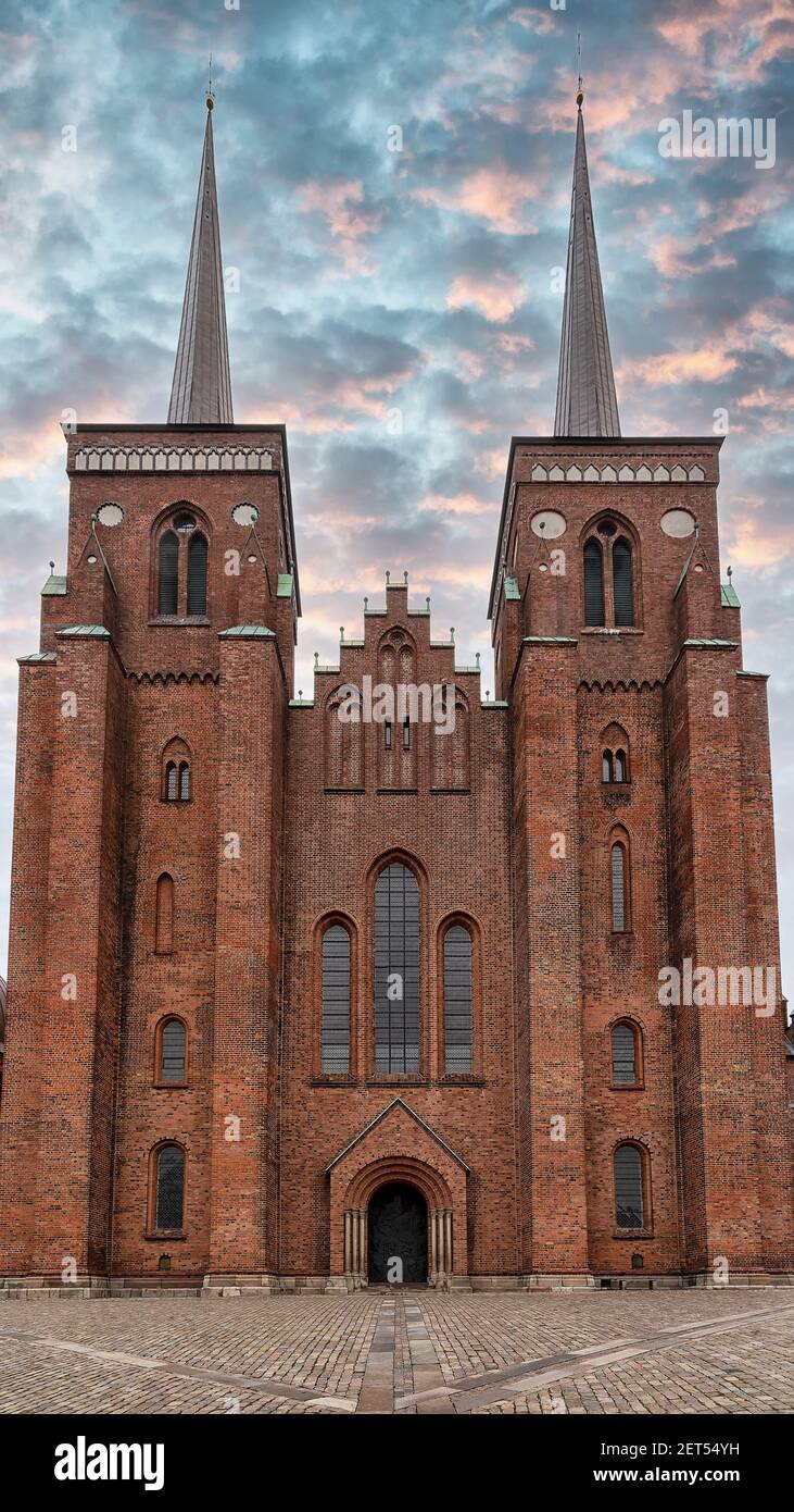 Roskilde Cathedral, in the city of Roskilde on the island of Zealand in ...