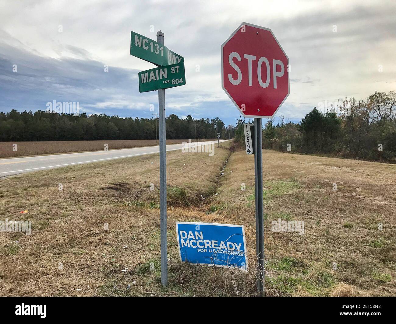 A "Dan McCready for Congress" campaign sign still stands along NC 131 ...