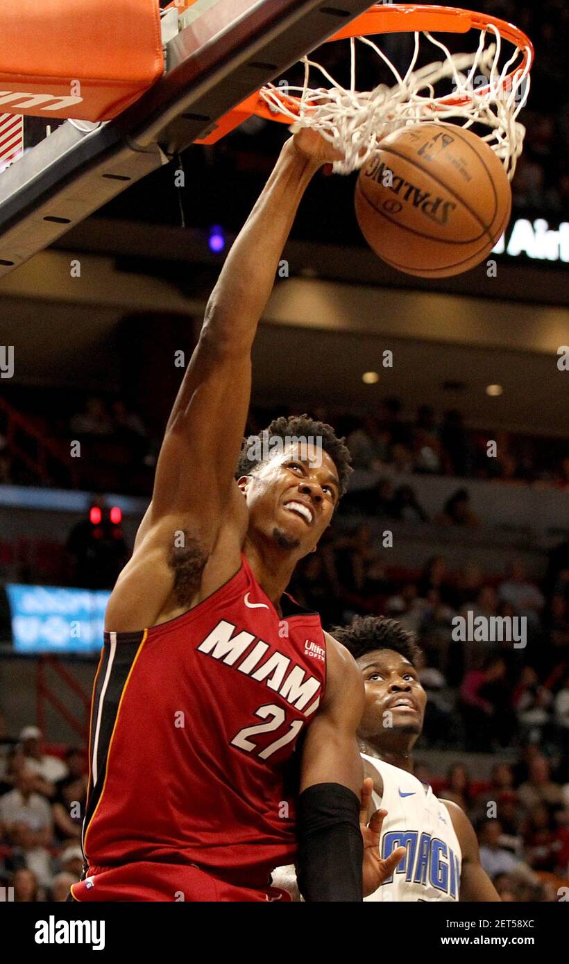 Miami Heat center Hassan Whiteside dunks against Orlando Magic forward ...