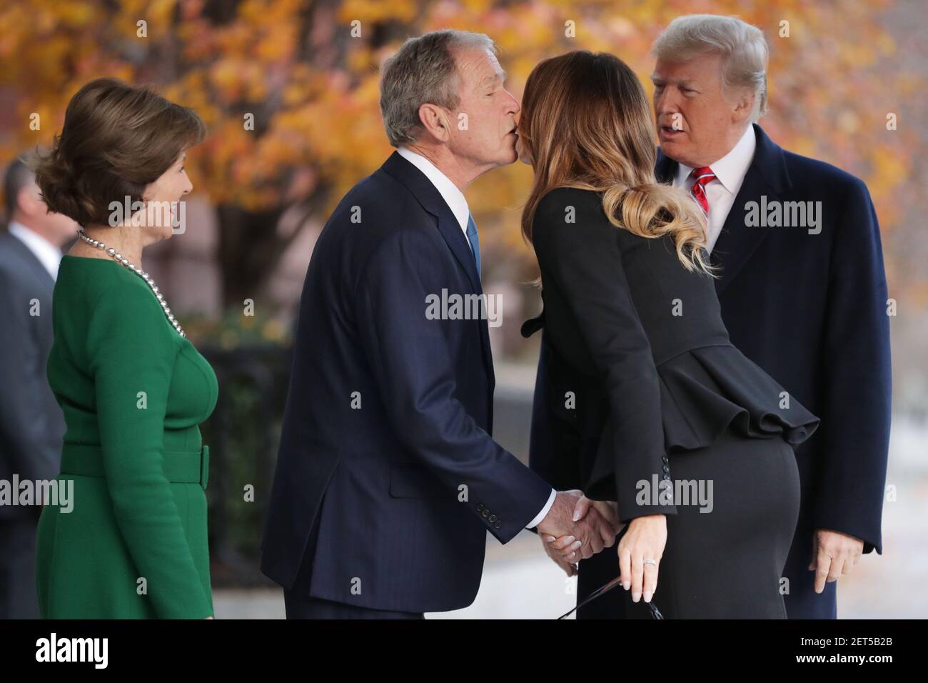 Former first lady Laura Bush and former President George W. Bush greet ...