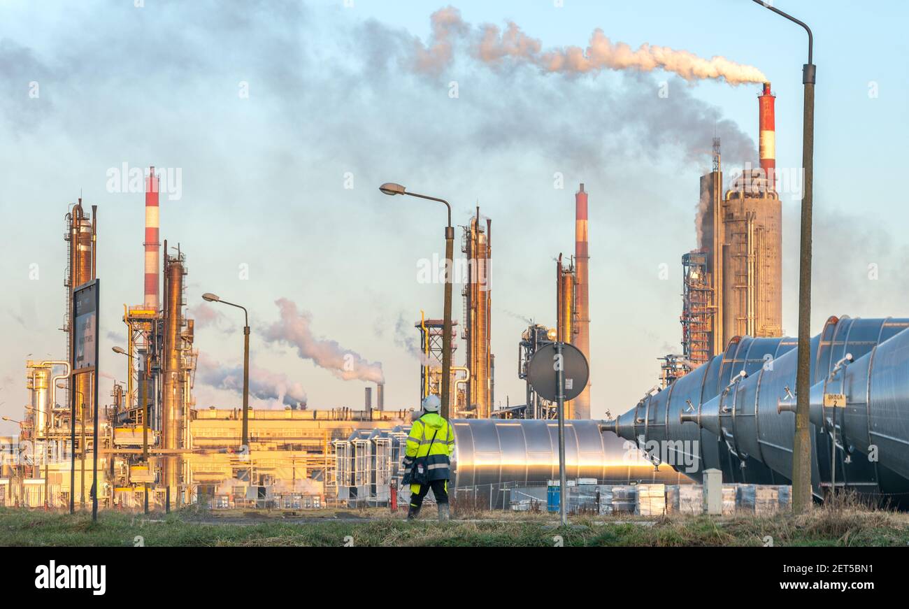 Tanks at the construction site of a polymer factory Stock Photo - Alamy