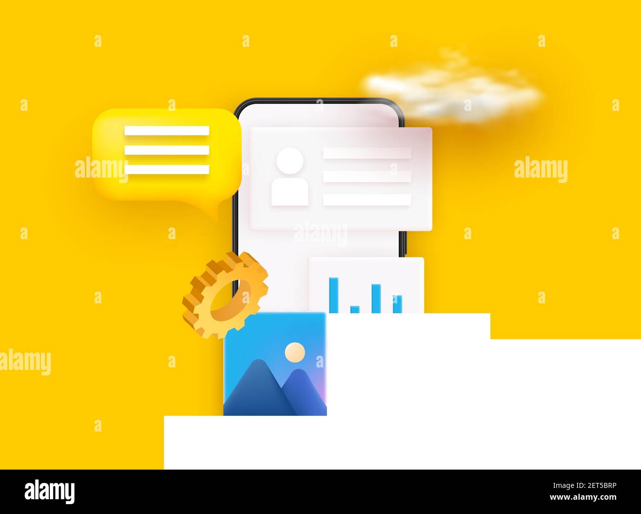 3D ui and ux design. Useful app design and mobile app interface vector ...