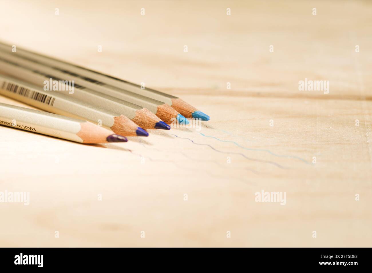 The pencils on the table, gradient of blue pencils Stock Photo - Alamy