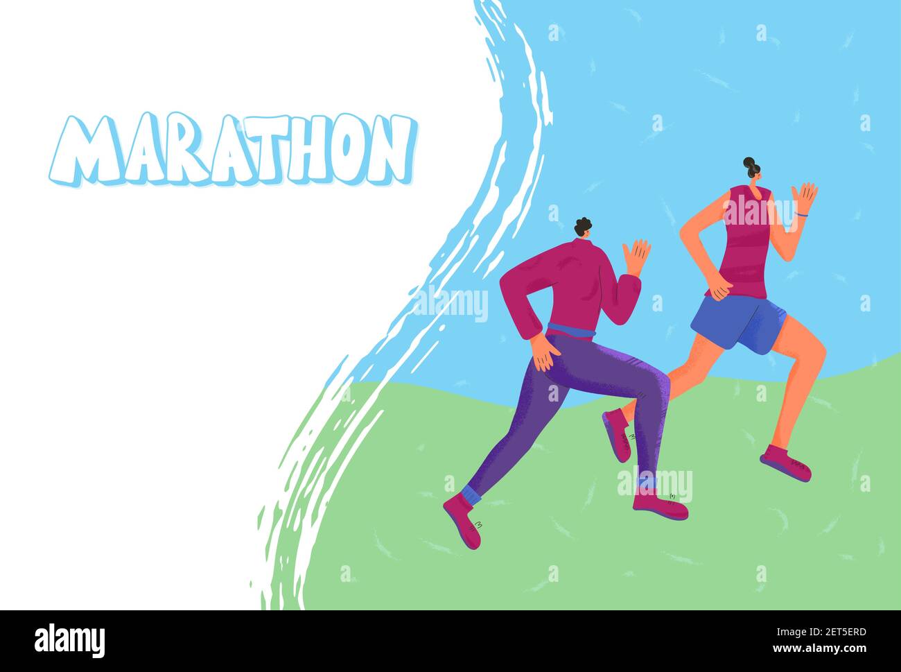 Marathon banner template with running girls. Two young women in ...
