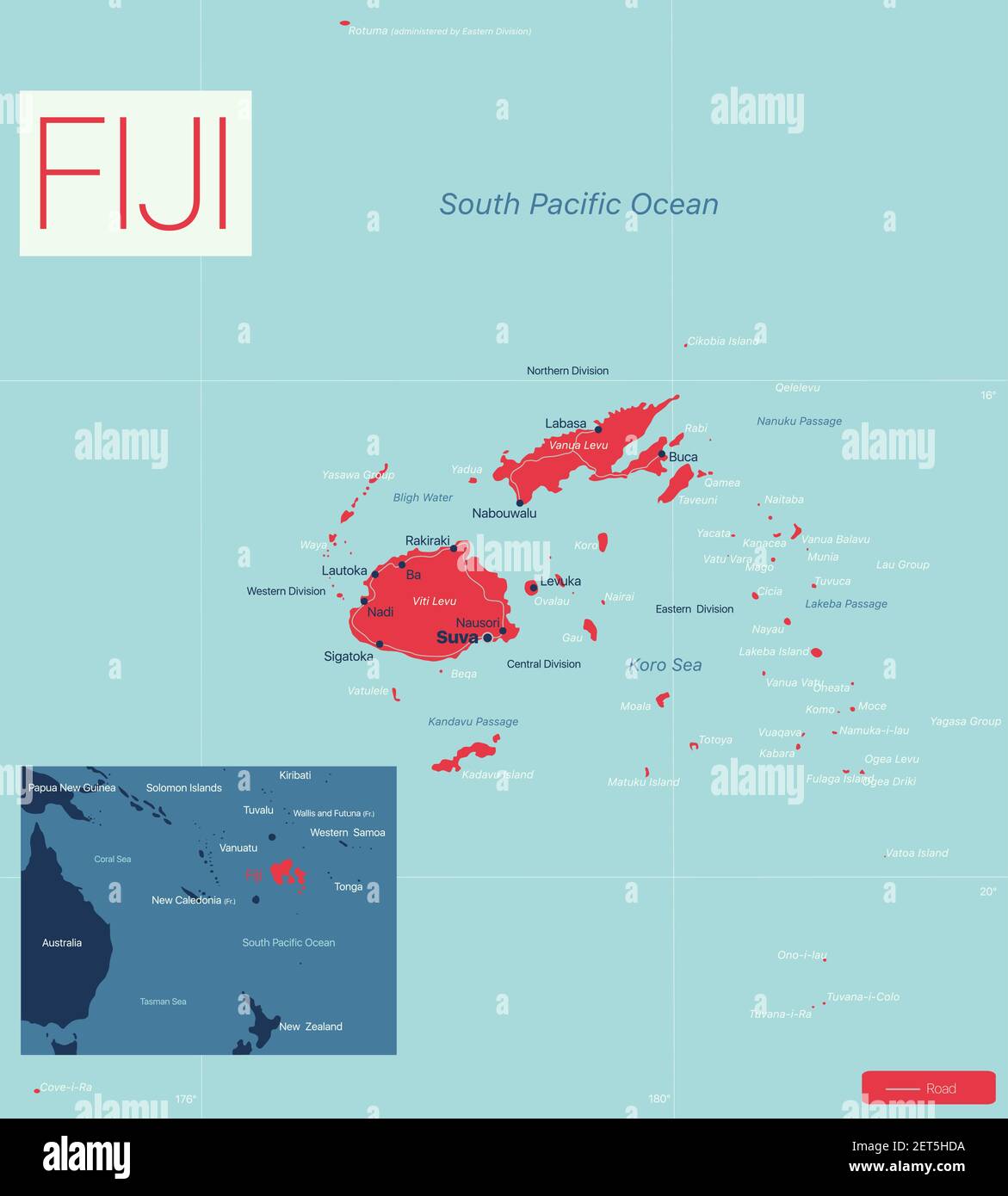 FIJI detailed editable map with regions cities and towns, roads and ...