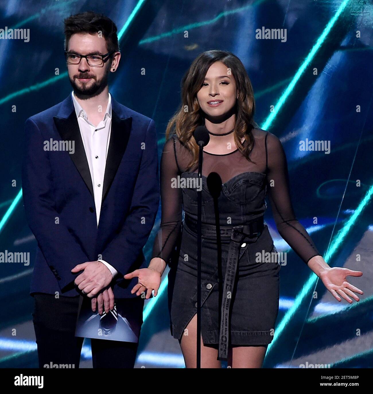 LOS ANGELES - DECEMBER 6: Presenters JackSepticEye and Pokimane appear ...