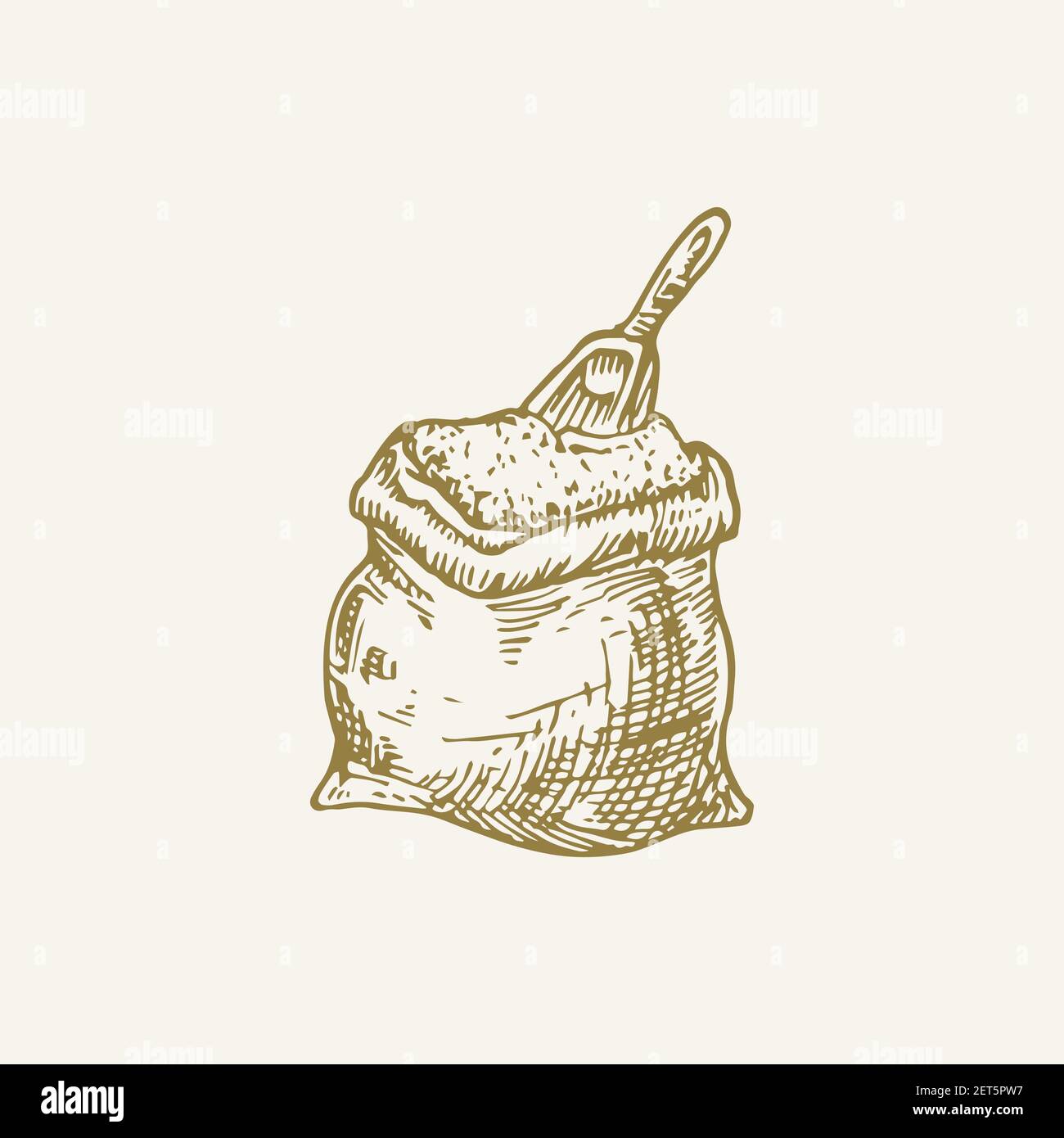 Hand Drawn Flour Sack with a Scoop Sketch Illustration. Grain Bag ...