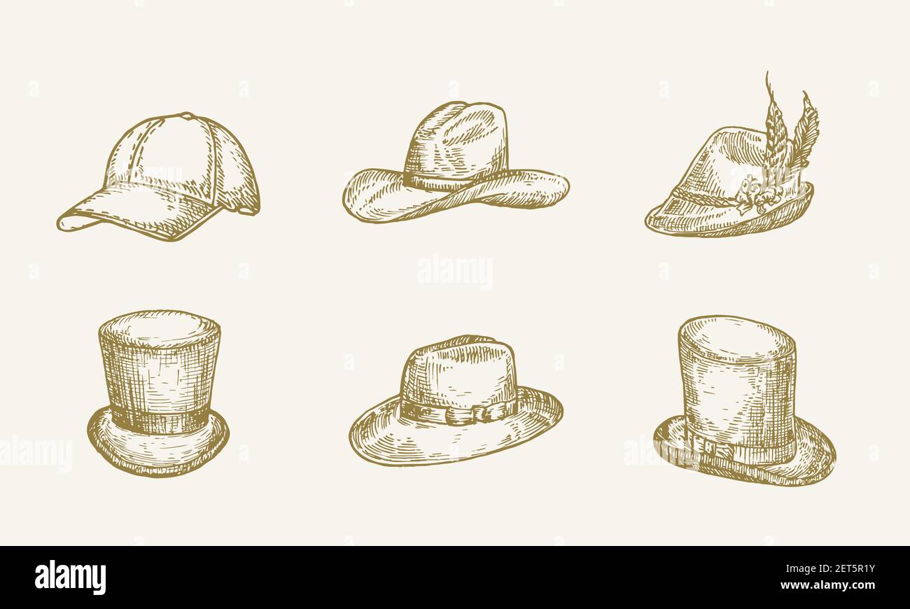 Hand Drawn Hats Vector Illustrations Collection. Head Wear Sketches Set ...