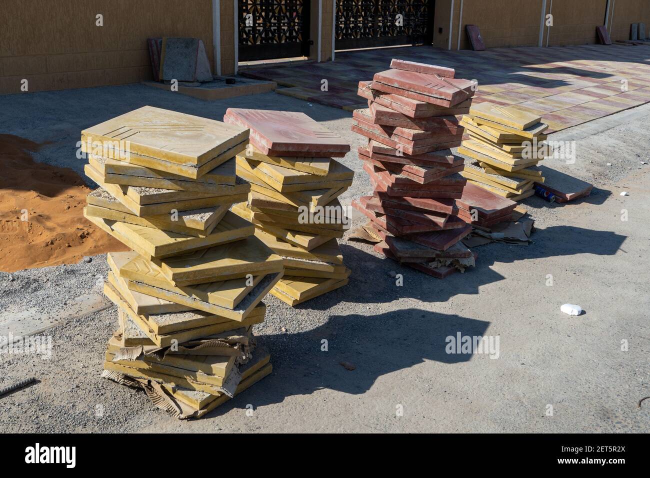 Pile of tiles for Home renovation of concrete sidewalk tiles ourside ...