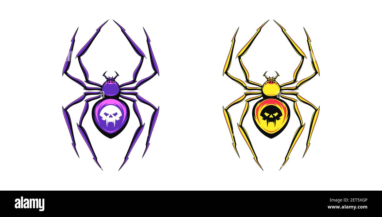 Spider logo with vampire skull and fangs. Black spider silhouette with ...