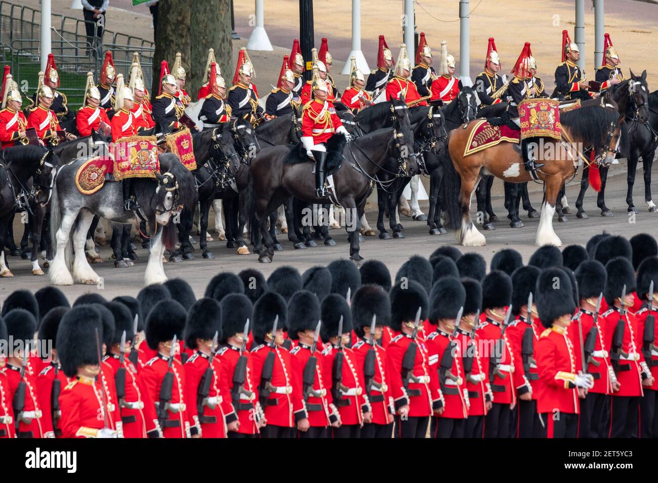 Guardsmen and women marching during Trooping the Colour annual military ...