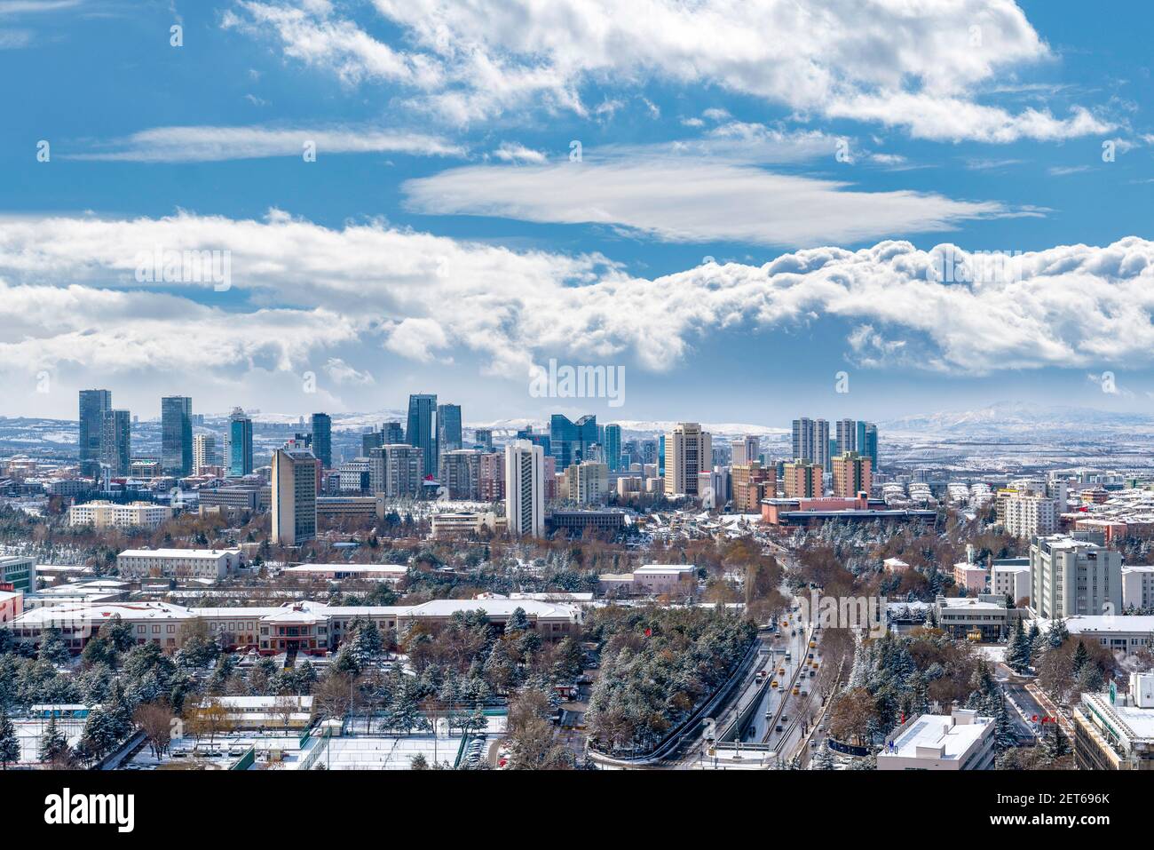Ankara, Turkey - February 16 2021: Aerial view of traffic on inonu ...
