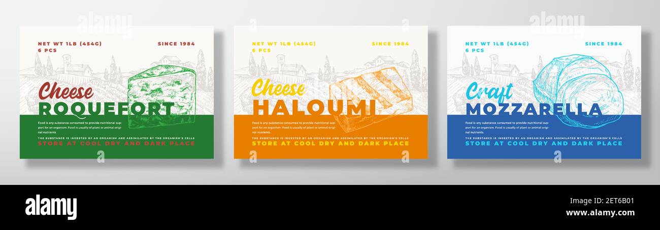 Dairy Food Label Templates Set. Abstract Vector Packaging Design ...