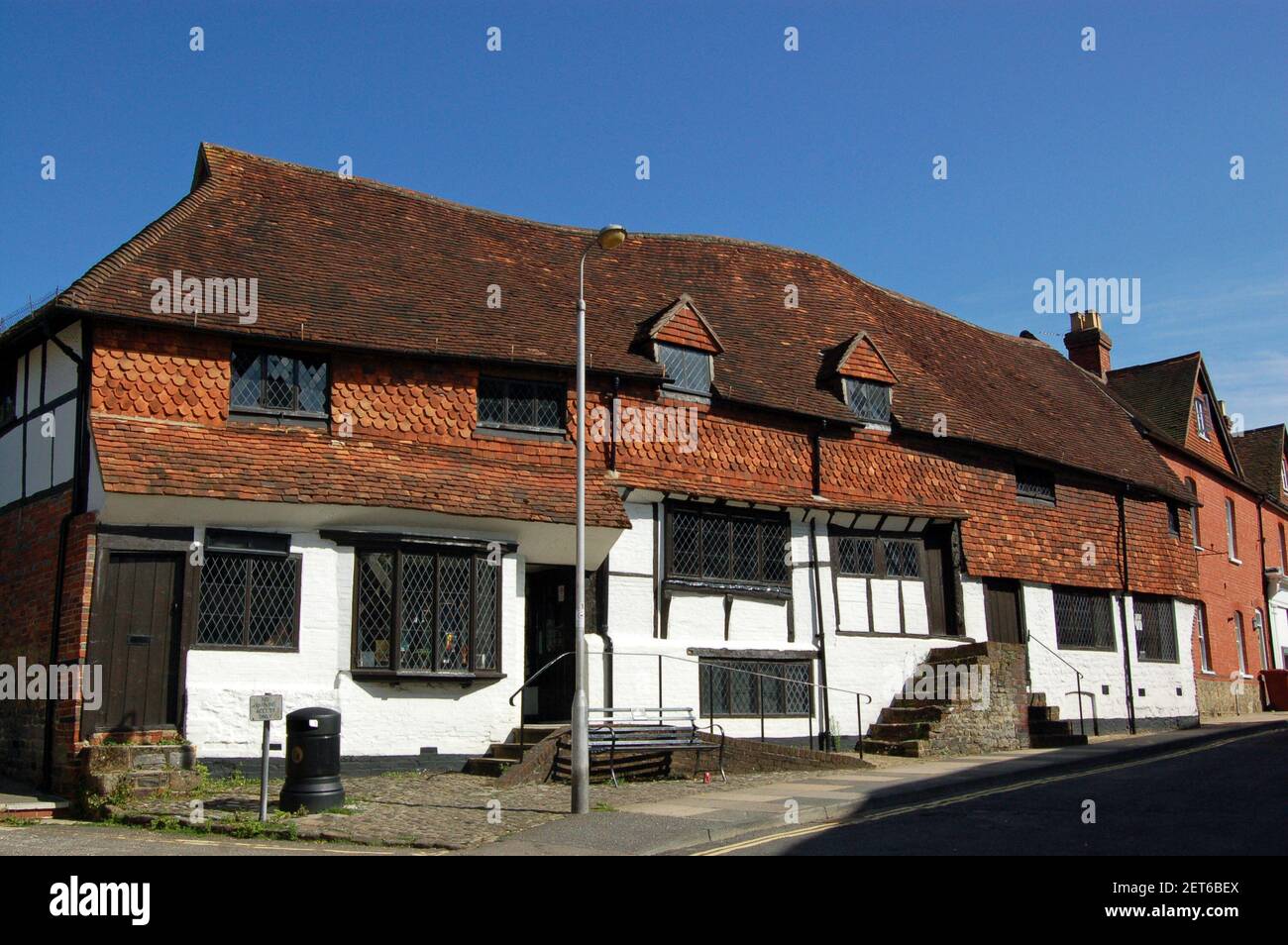 The tudor beamed building which is now home to the public library in ...