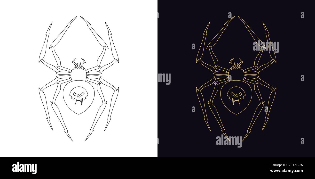 Spider logo with vampire skull and fangs, editable stroke. Black and ...