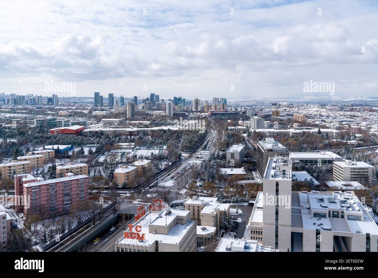 Ankara, Turkey - February 16 2021: Aerial view of traffic and sogutozu ...