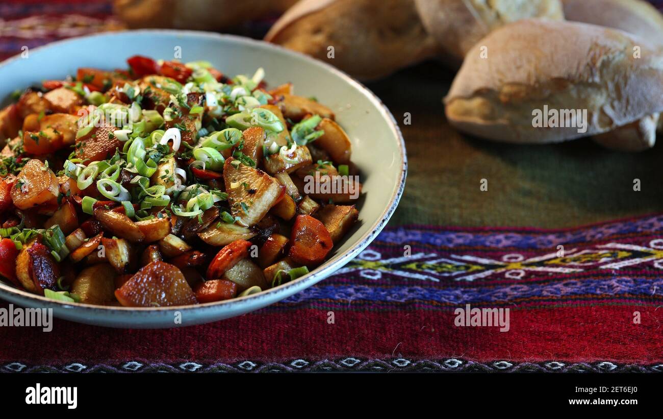 A garlic-and-soy roasting sauce adds salty-sweet depth to root ...
