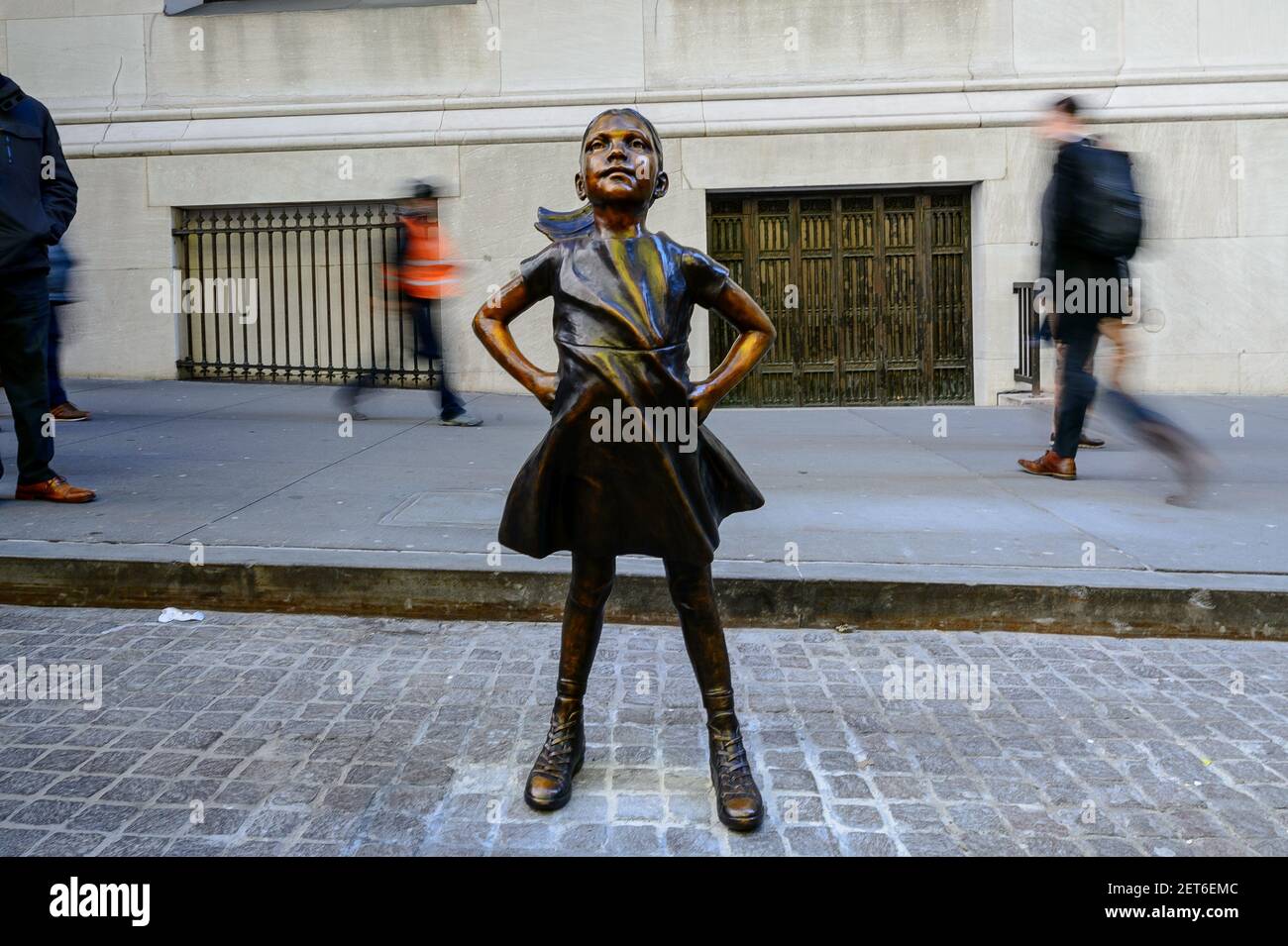 Kristen Visbal's sculpture "Fearless Girl" is seen in its new location ...