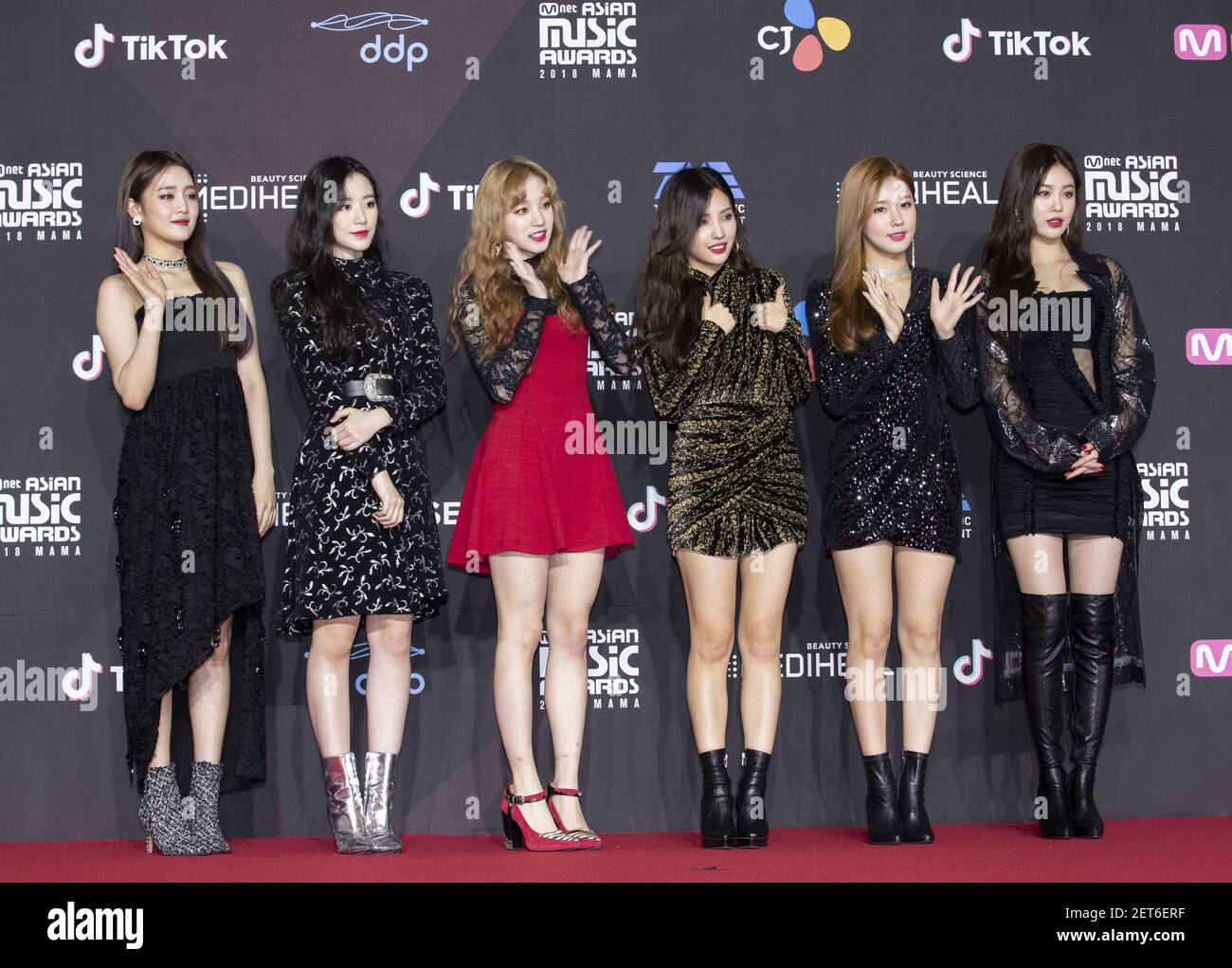 South Korean K-Pop girl group (G)IDEL, attend a photo call for the ...