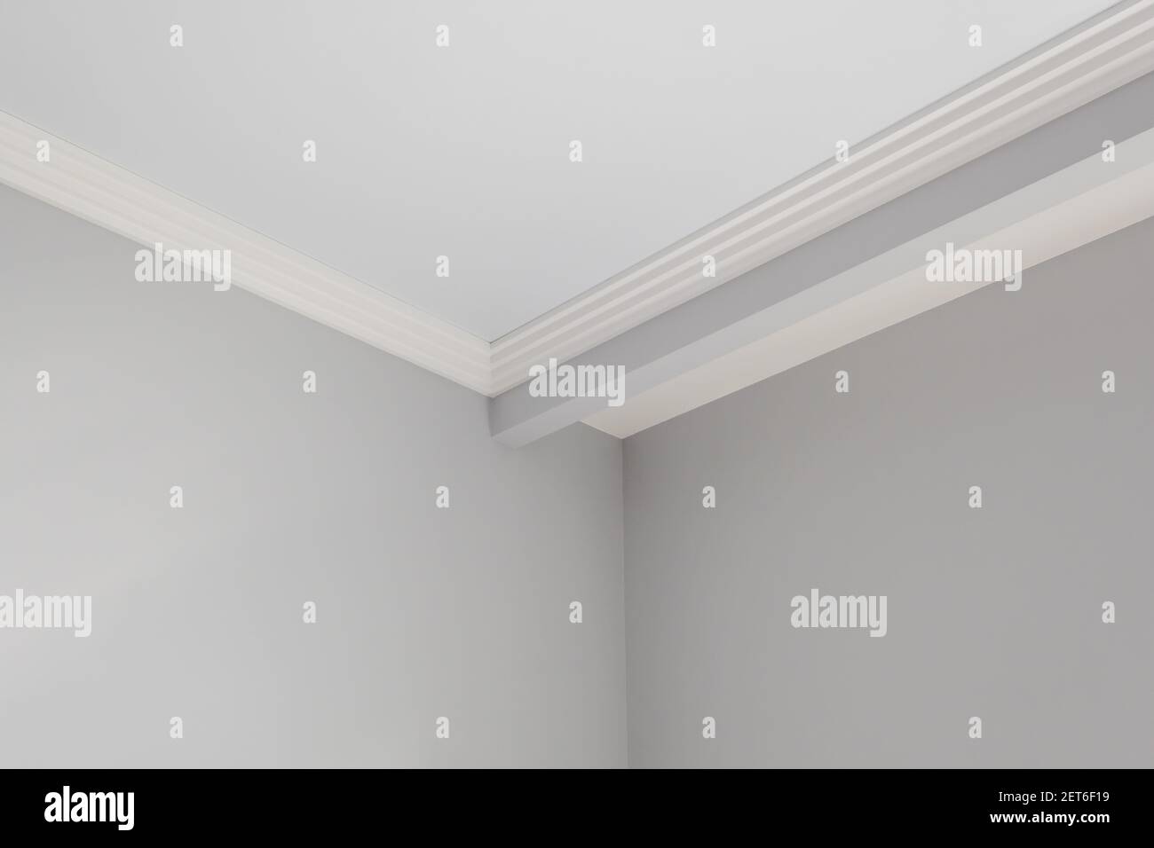 Detail of corner ceiling cornice with intricate crown molding Stock ...