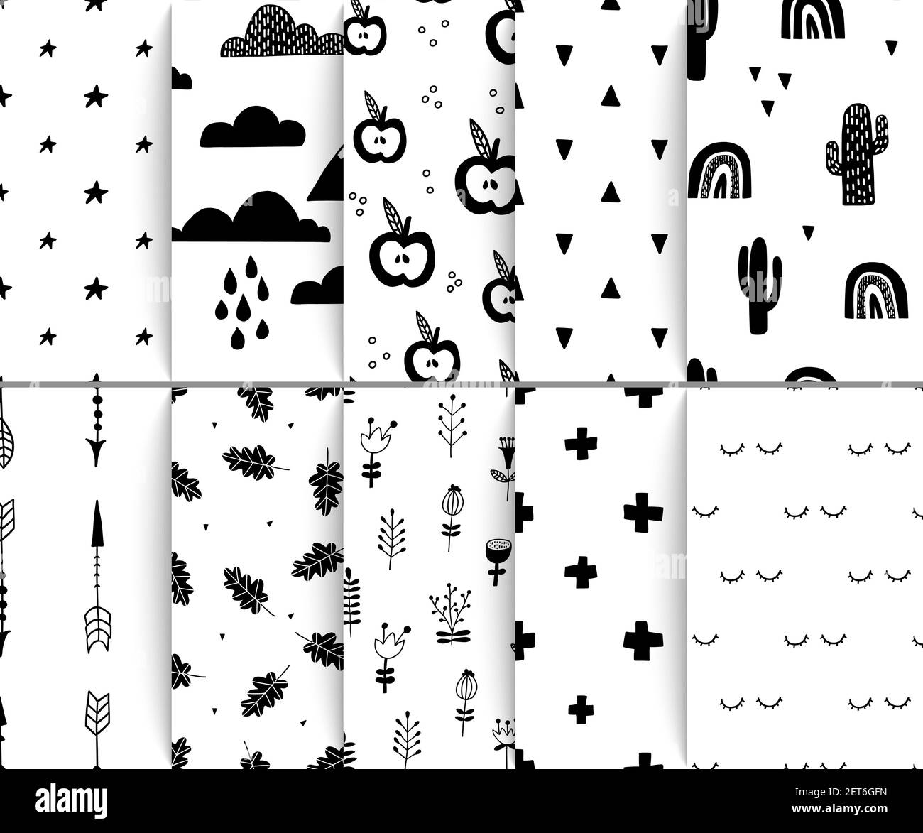 Scandinavian Seamless Patterns Endless Hand Drawn Decorative Monochrome Design For Textile
