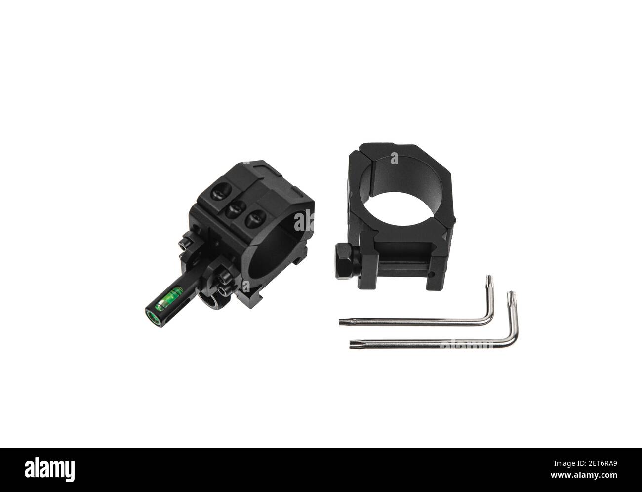 Quick disconnect mount made for holding a scope on a rifle isolated on ...