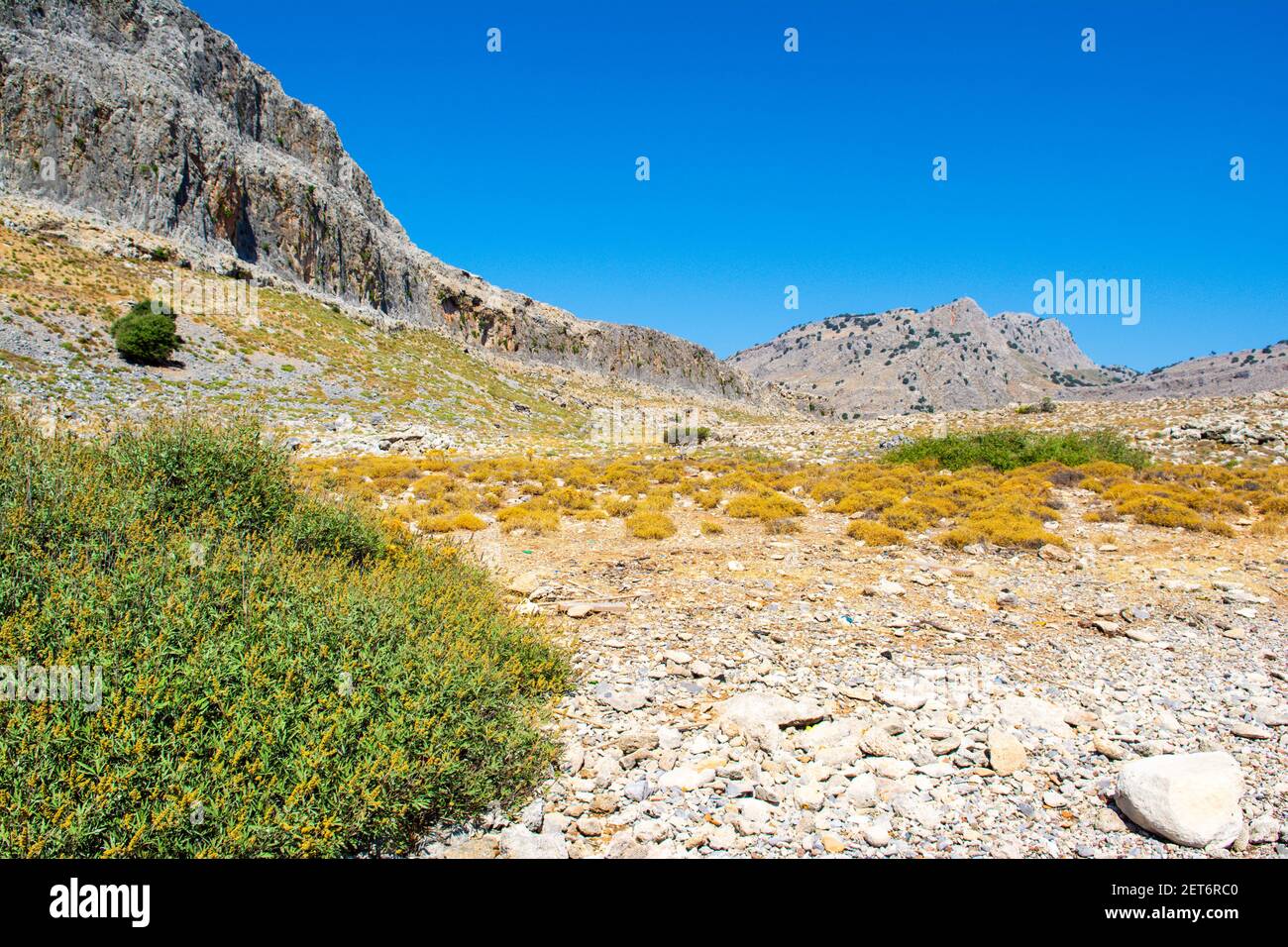 Landscape of gorge in Rhodes island with rock and mountain Stock Photo ...