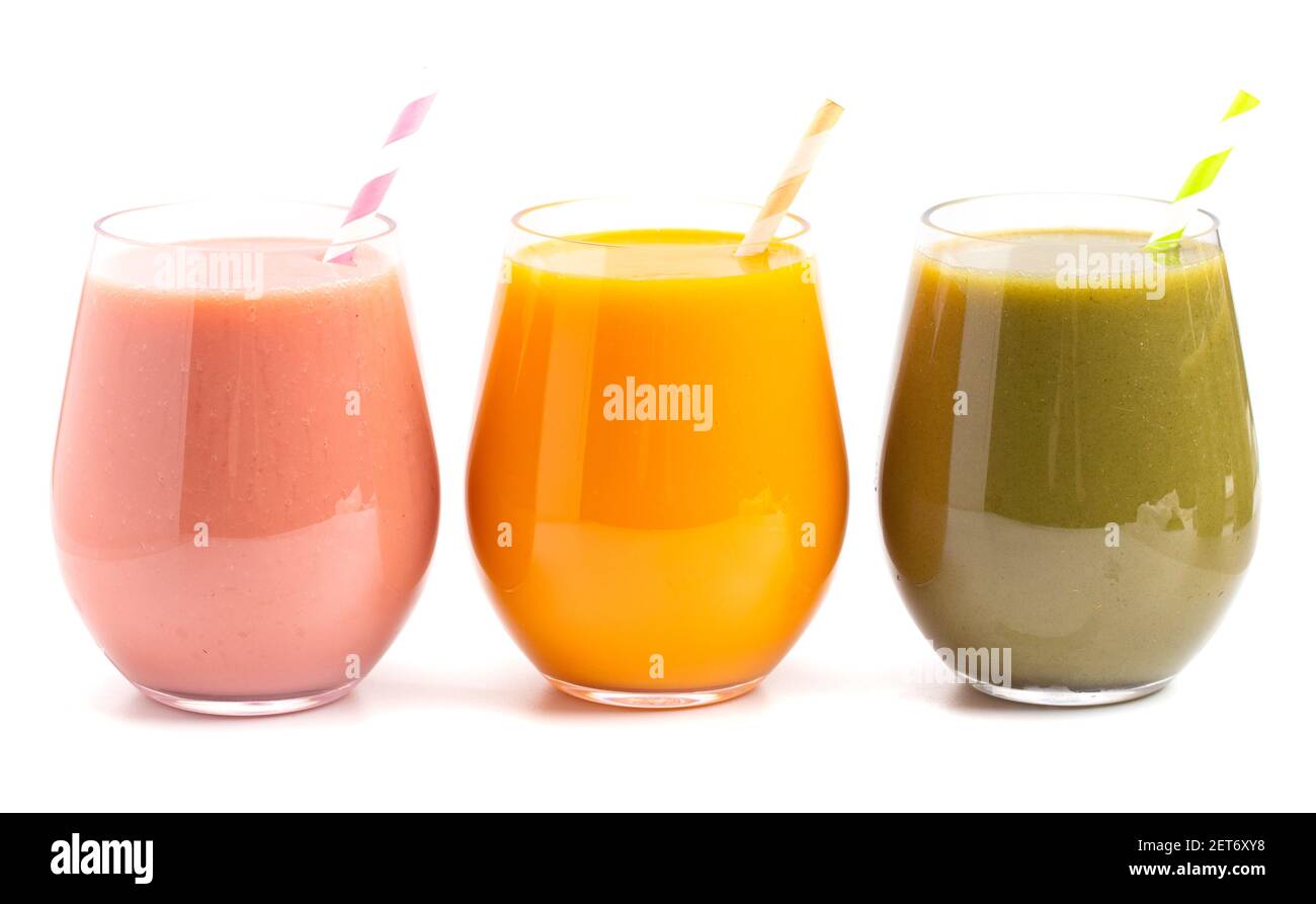 Three Varieties of Healthy Smoothies Isolated on a White Background ...