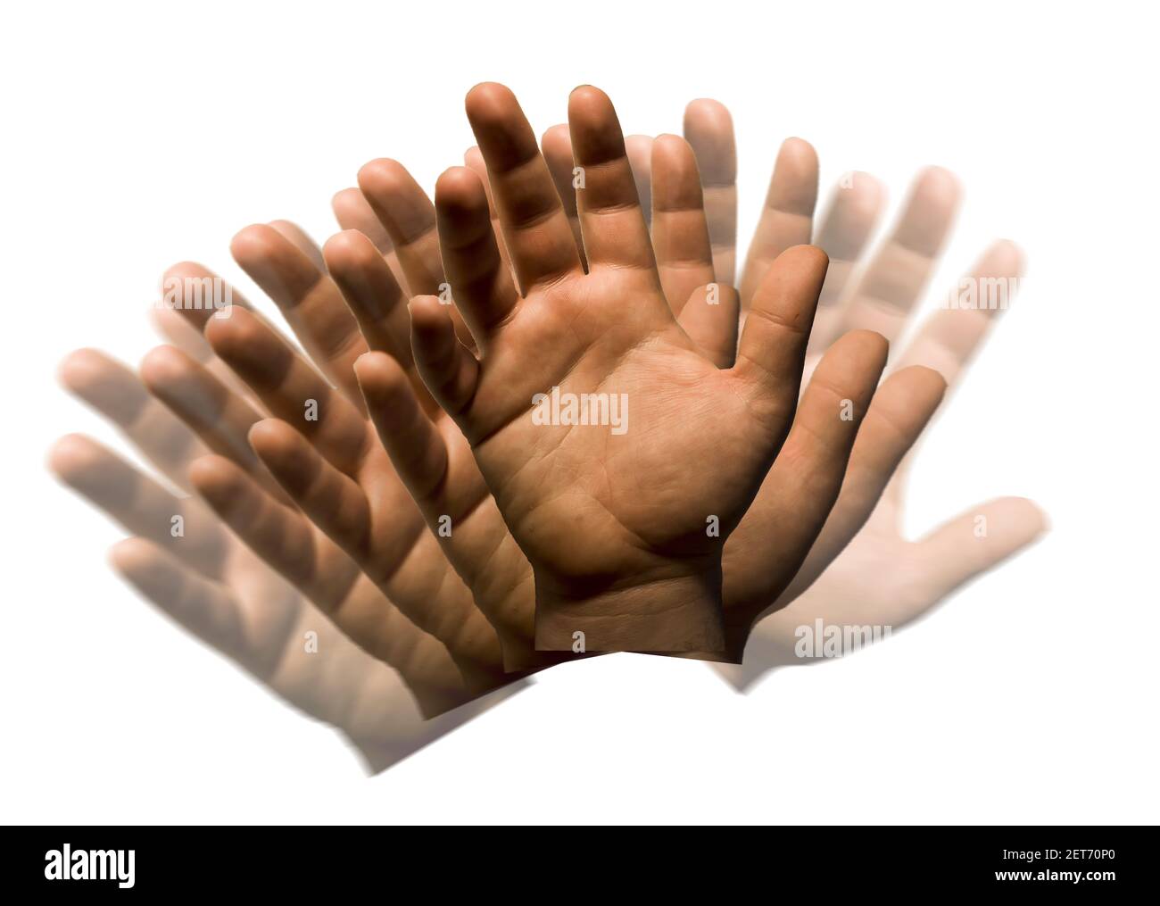 the right hand of a young male moving left and right on a white ...