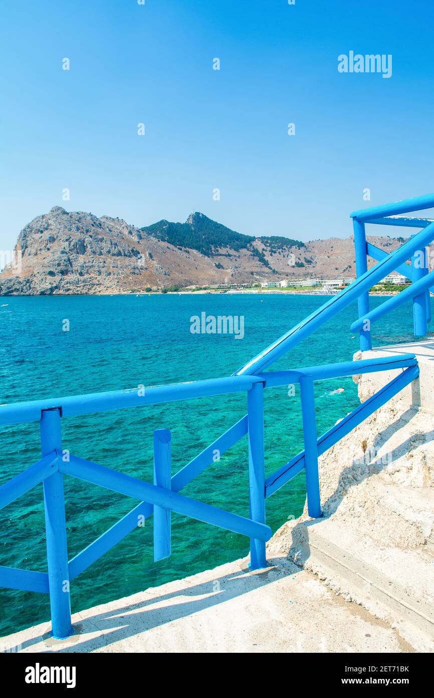 View to Kolymbia beach from church view point, Rhodes, Greece Stock ...